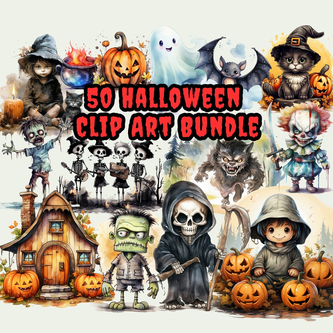 50 Watercolor Halloween Clipart Bundle Vol.1pngjpg - Etsy