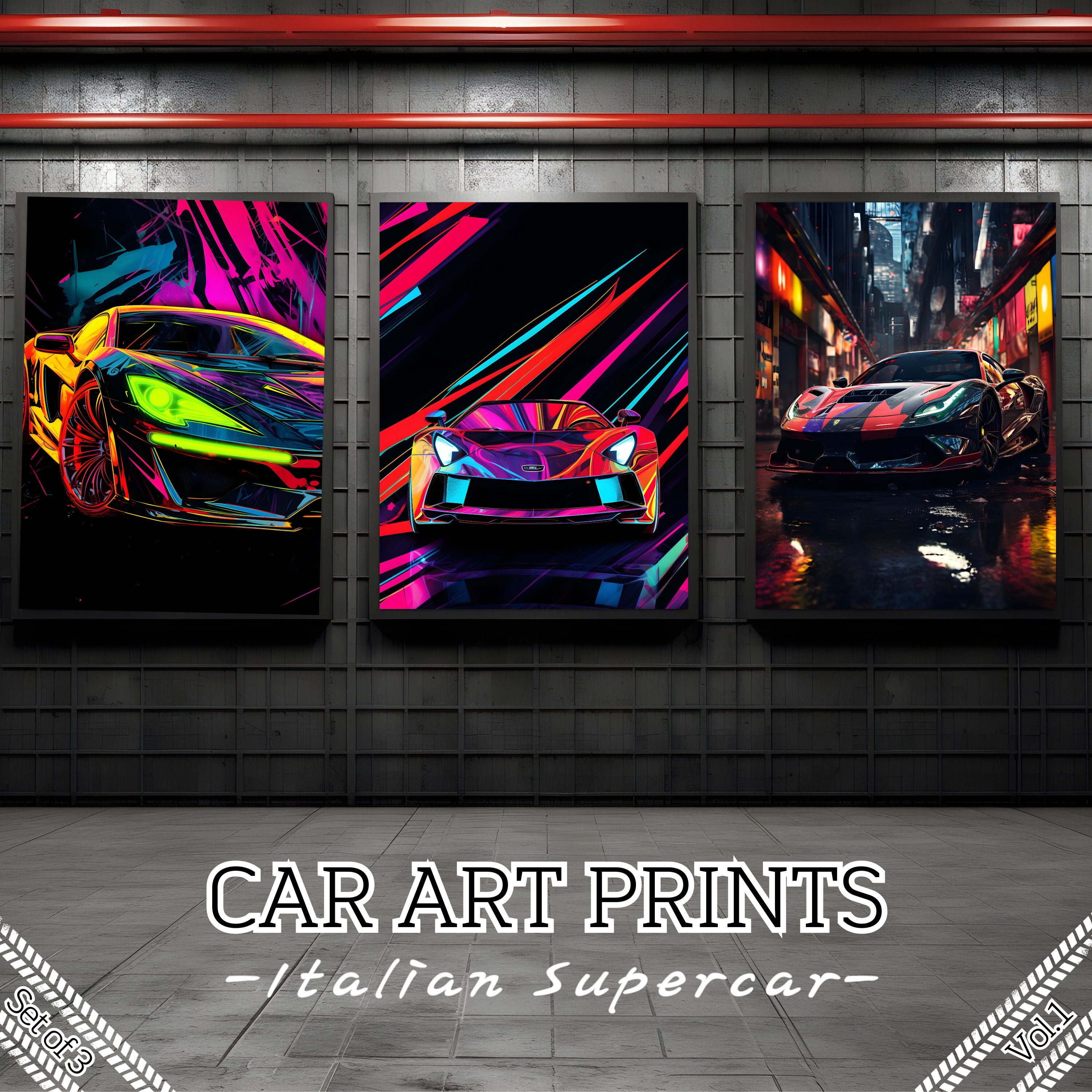 Italian Sports Car Wall Art Set of 3 Digital Art Prints Printable Car ...