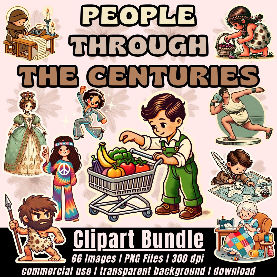 People Through the Centuries Clipart Bundle, 66 Vintage Illustrations ...