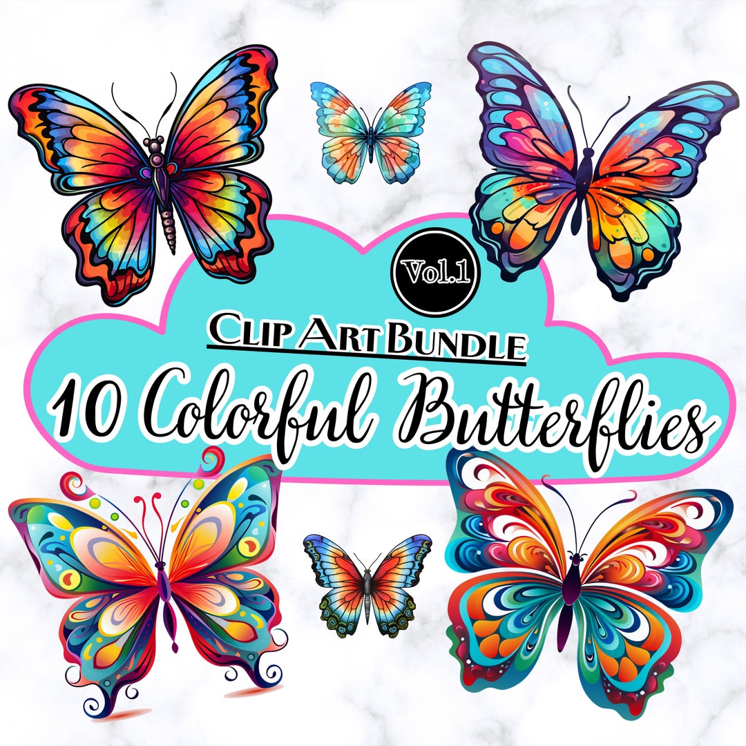 Colorful Butterflies Clipart Bundle Vol.1, 10 Transparent PNG Clip Arts ...