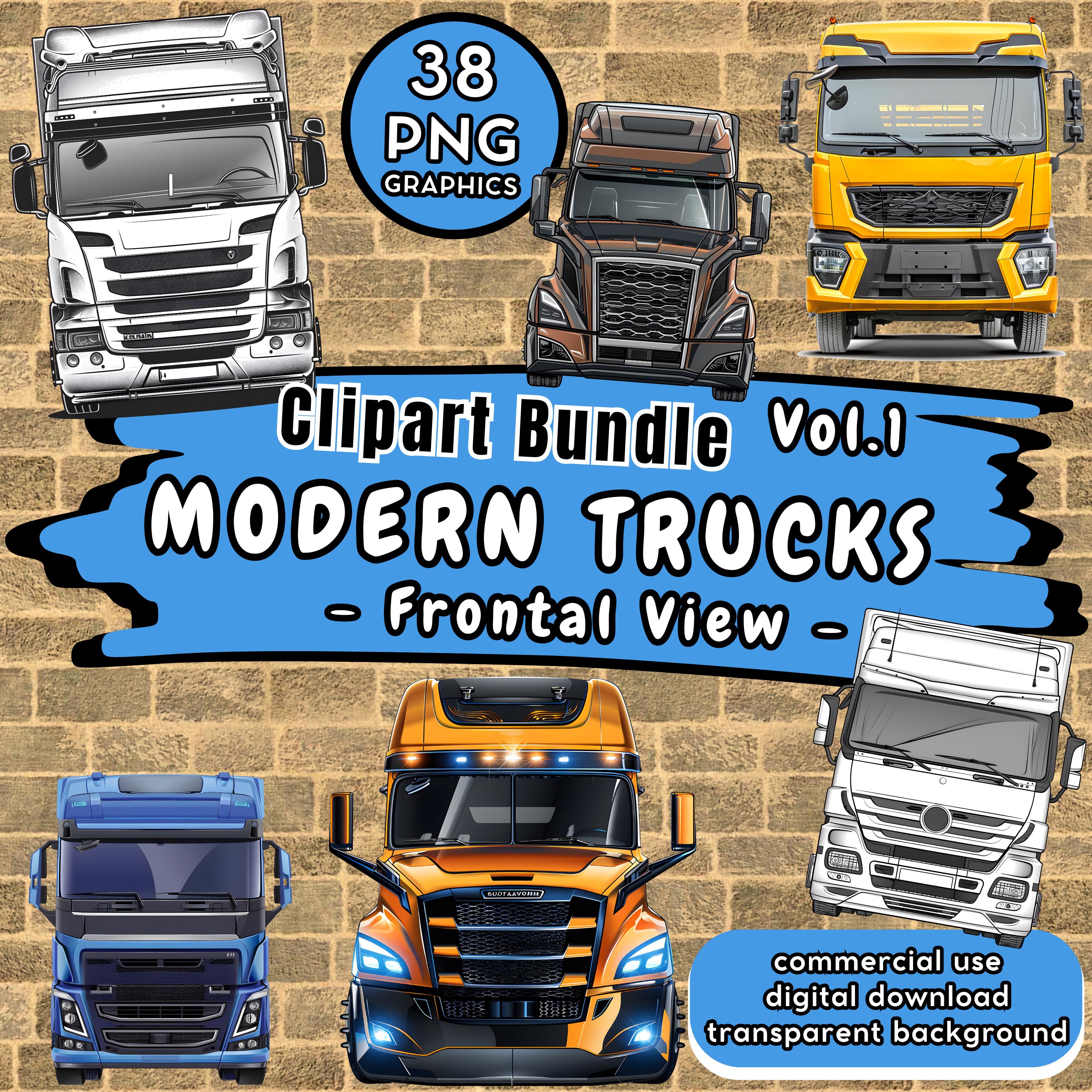Modern Truck Frontal View Clipart Bundle Vol. 1, 38 Cool Truck Clip ...