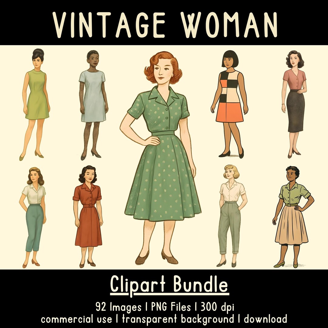 Vintage Women Clipart Bundle – 92 PNG Graphics | Retro Women ...