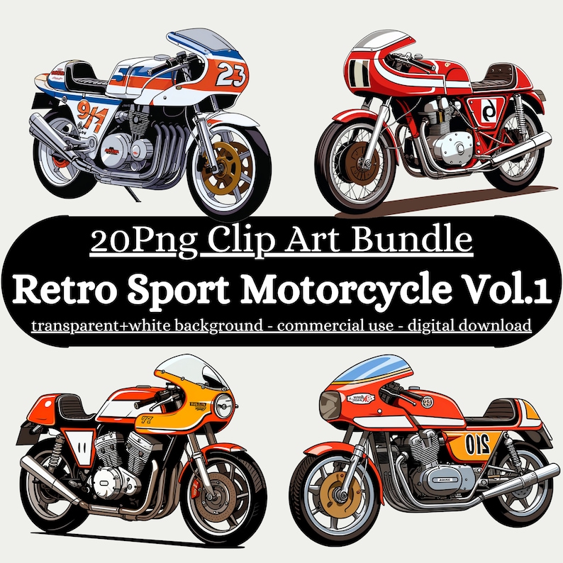 20 PNG - Retro Sport Motorcycle Clipart Bundle Vol. 1, Retro Motorcycle ...