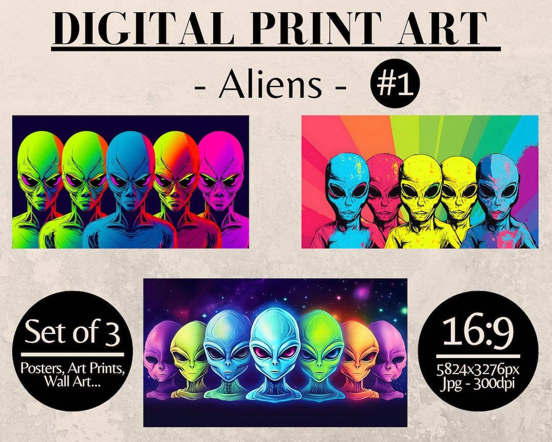 Alien Frame TV Art Digital Wallpaper, Set of 3, Printable Digital ...