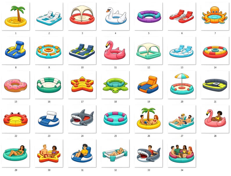 Pool Island Clipart Bundle – 34 PNG Graphics – Transparent – Inflatable ...