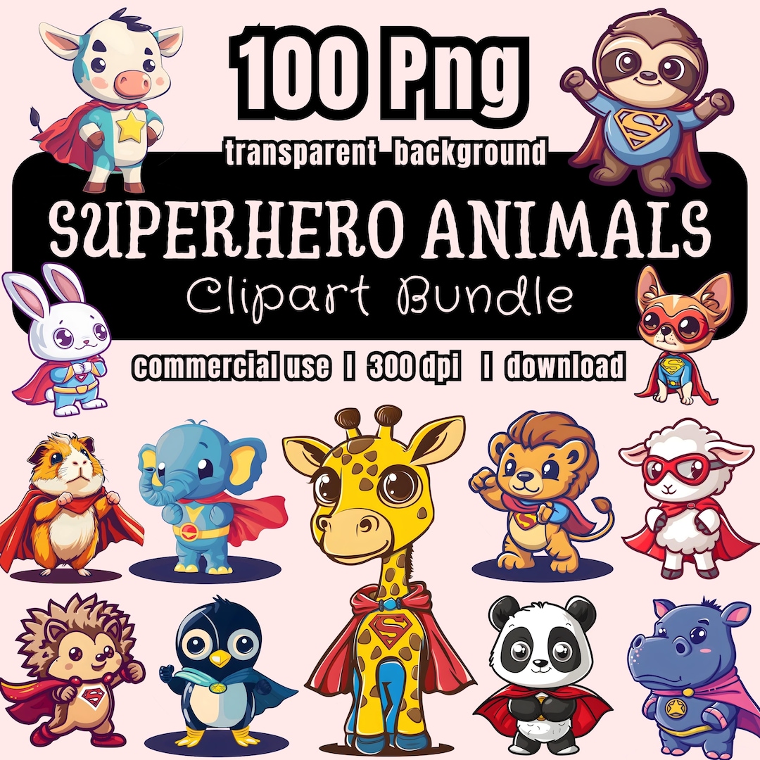 100 Superhero Animals Clipart Bundle - Superhero Animal Graphics - PNG ...