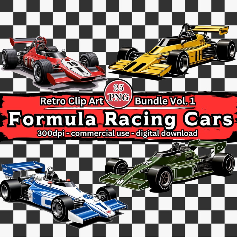 Formula 1 Retro Racing Cars Clipart Bundle Vol. 1, 25 Retro Motorsport ...