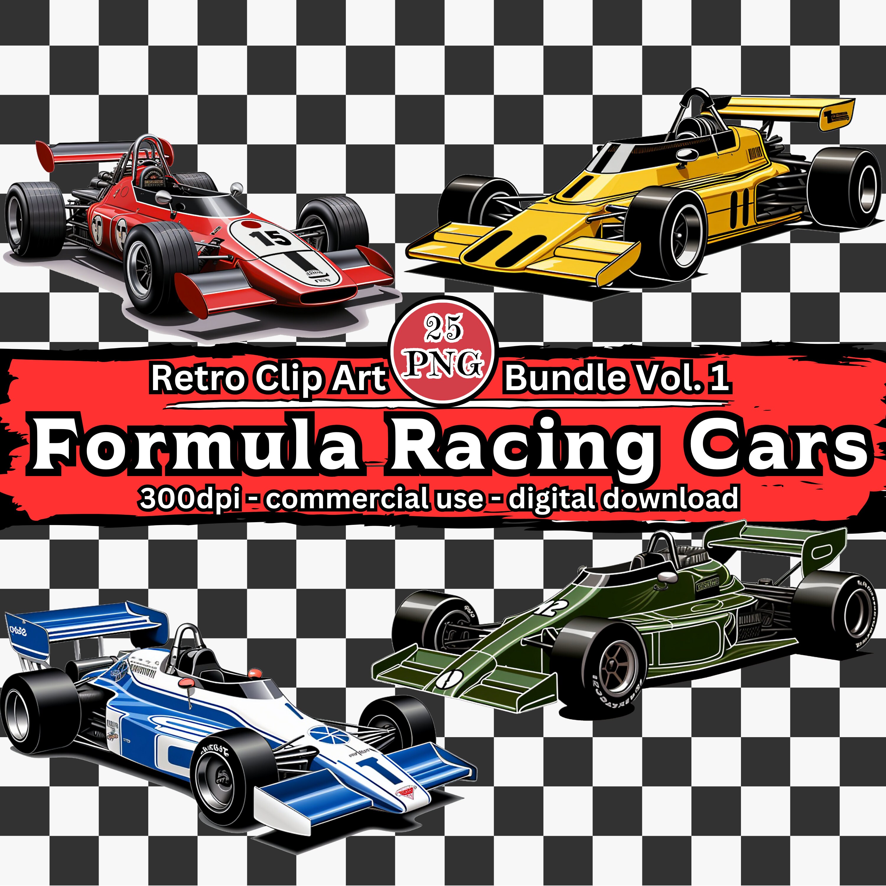 Formula 1 Retro Racing Cars Clipart Bundle Vol. 1, 25 Retro Motorsport ...