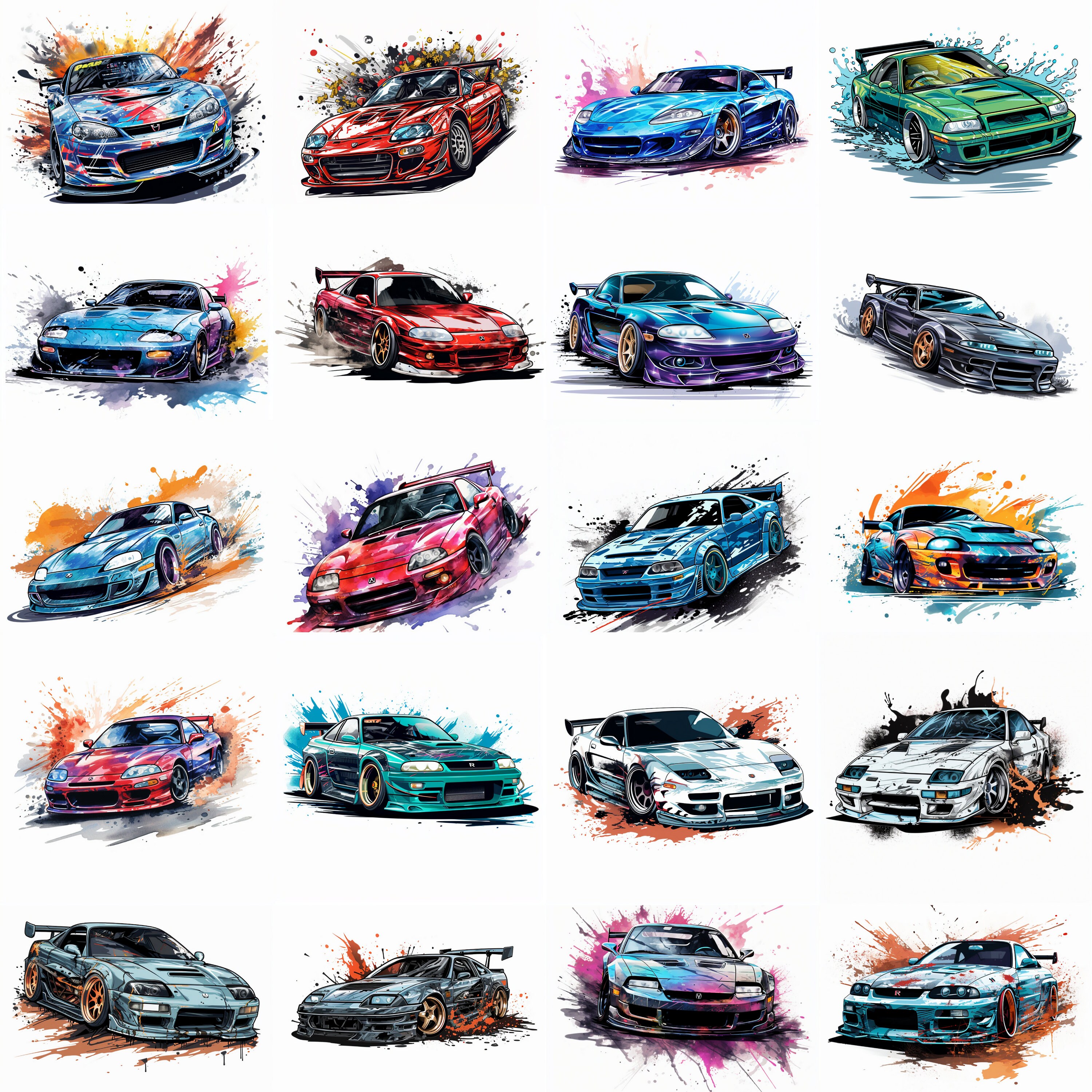Asian Tuning Car Clipart Bundle Vol. 1, 20 JDM Japan Nippon Watercolor ...