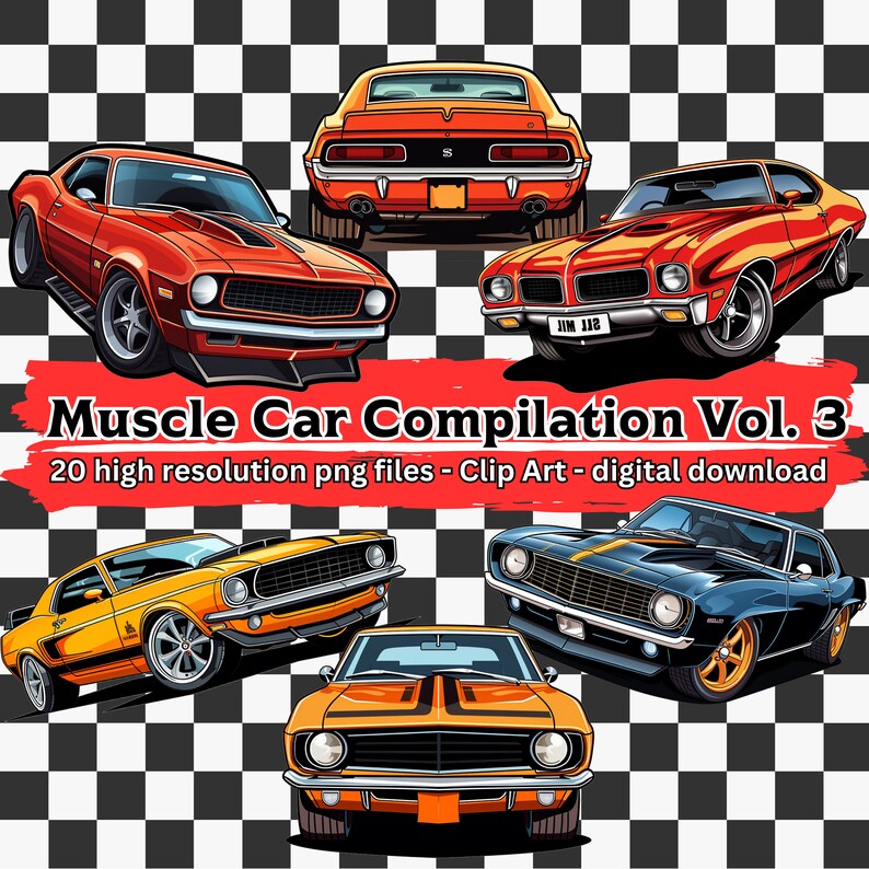 Muscle Car Clipart Bundle Vol. 3, 20 Retro Classic Car Clip Art Set ...