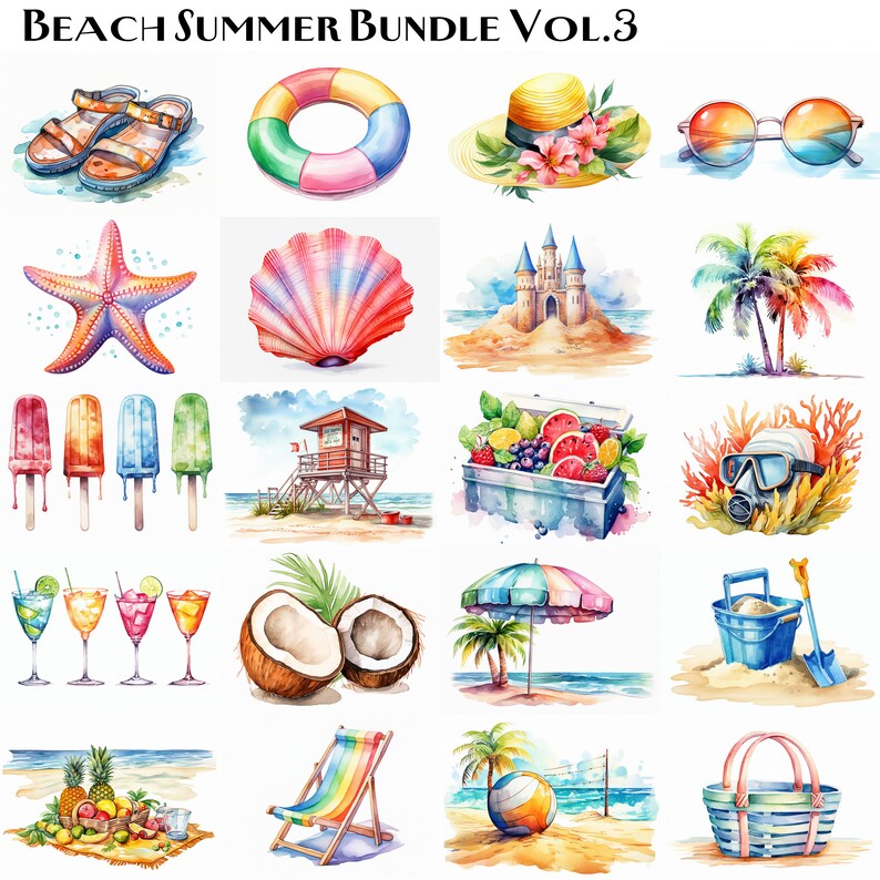 Summer Beach Mega Clipart Bundle Vol.1 Vol.5, 100 Transparent PNG ...