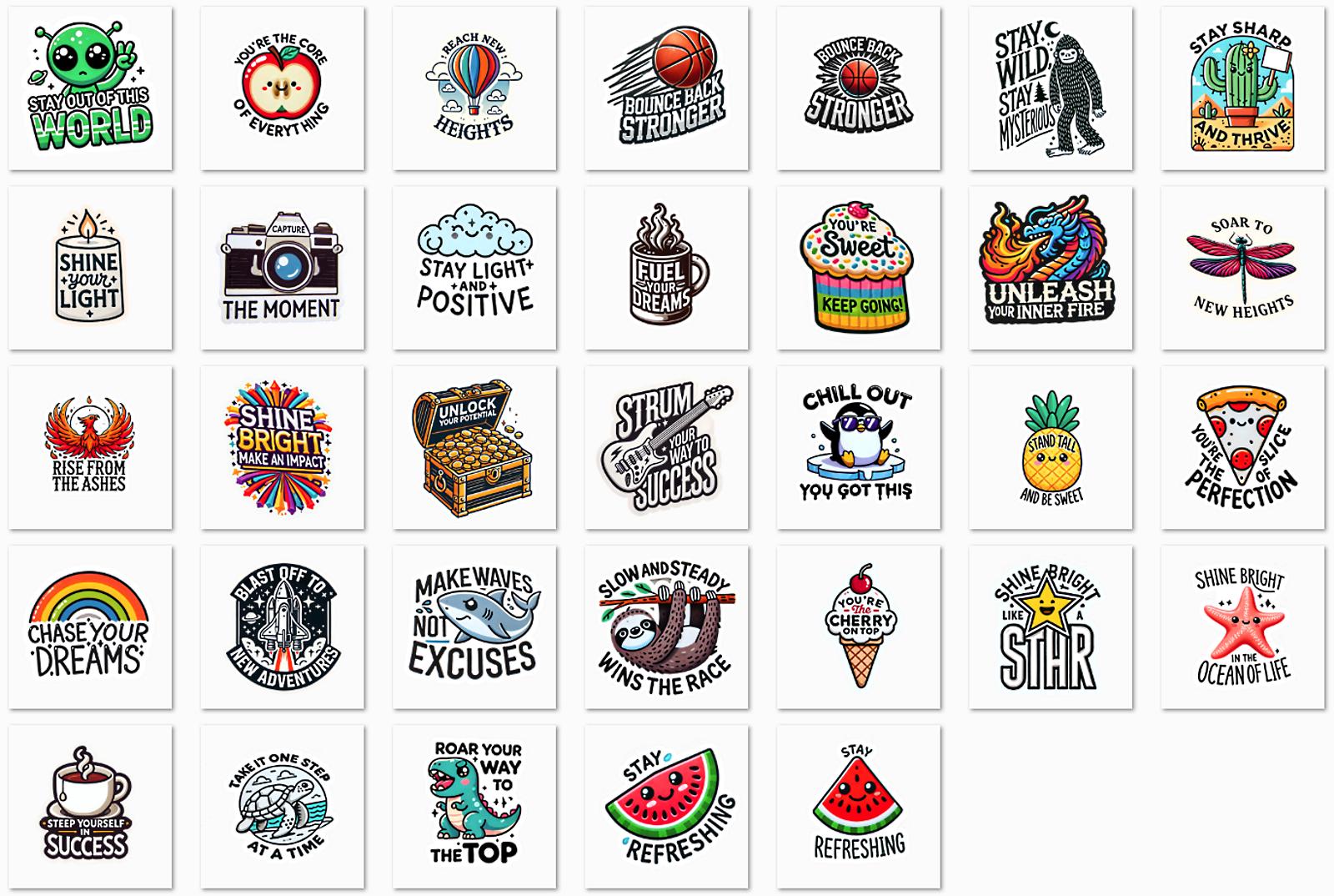 Funny Motivational Pun Sticker Bundle, Quirky Daily Affirmation PNG ...