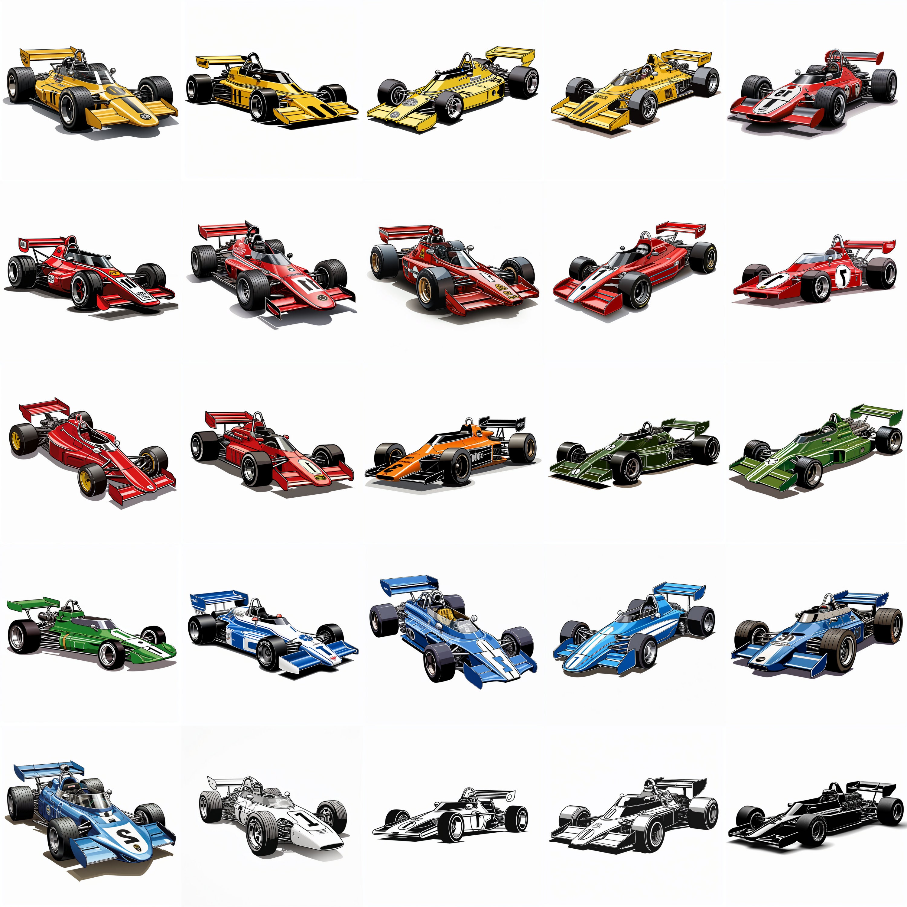 Formula 1 Retro Racing Cars Clipart Bundle Vol. 1, 25 Retro Motorsport ...