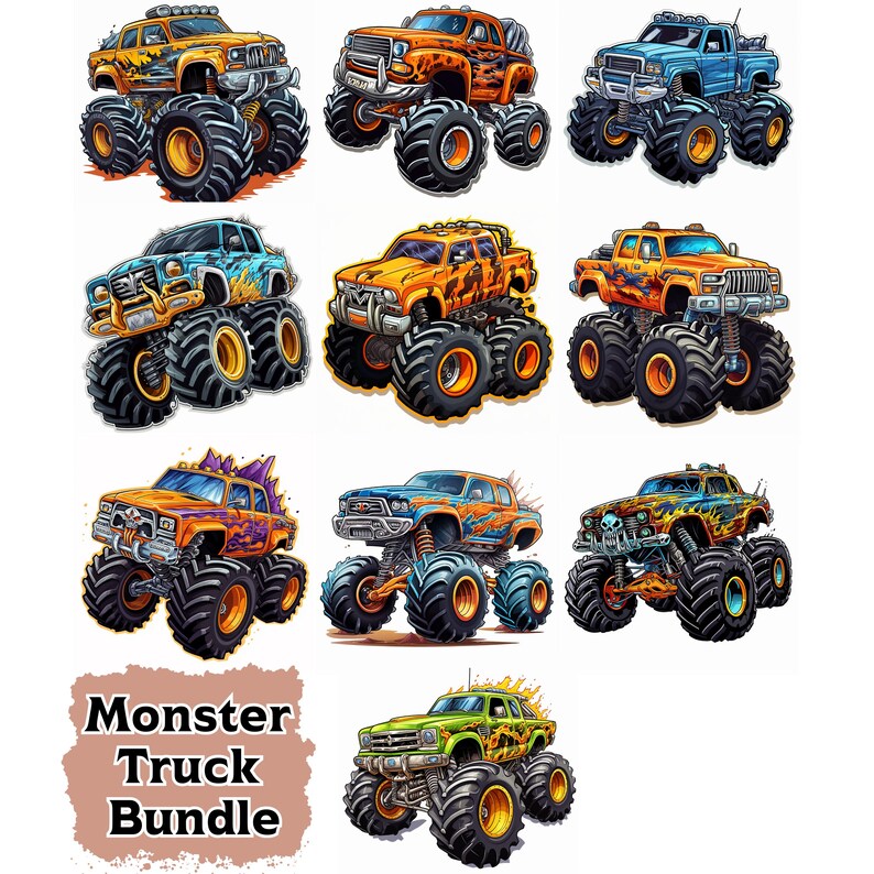 50 Monster Trucks Clipart Mega Bundle I PNG - Transparent I Monster ...