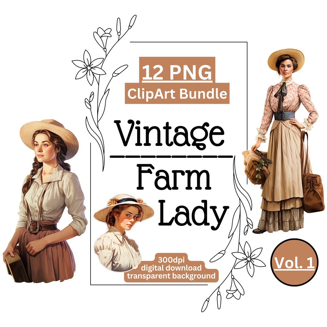 Vintage Farm Lady Clipart Bundle Vol.1, Farm Ladies Clip Arts, 12 ...