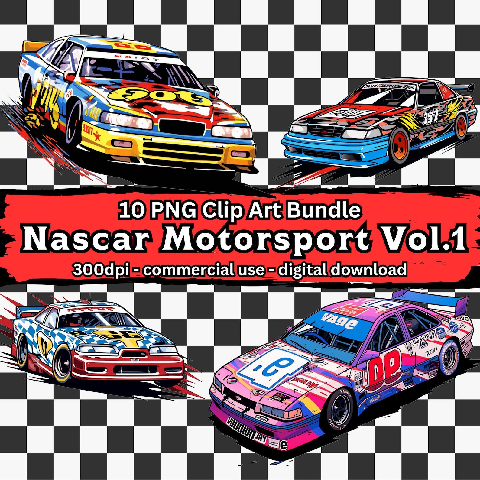 Nascar Clipart Bundle Vol 1, 10 Stock Car Motorsport Racing Cars Clip ...