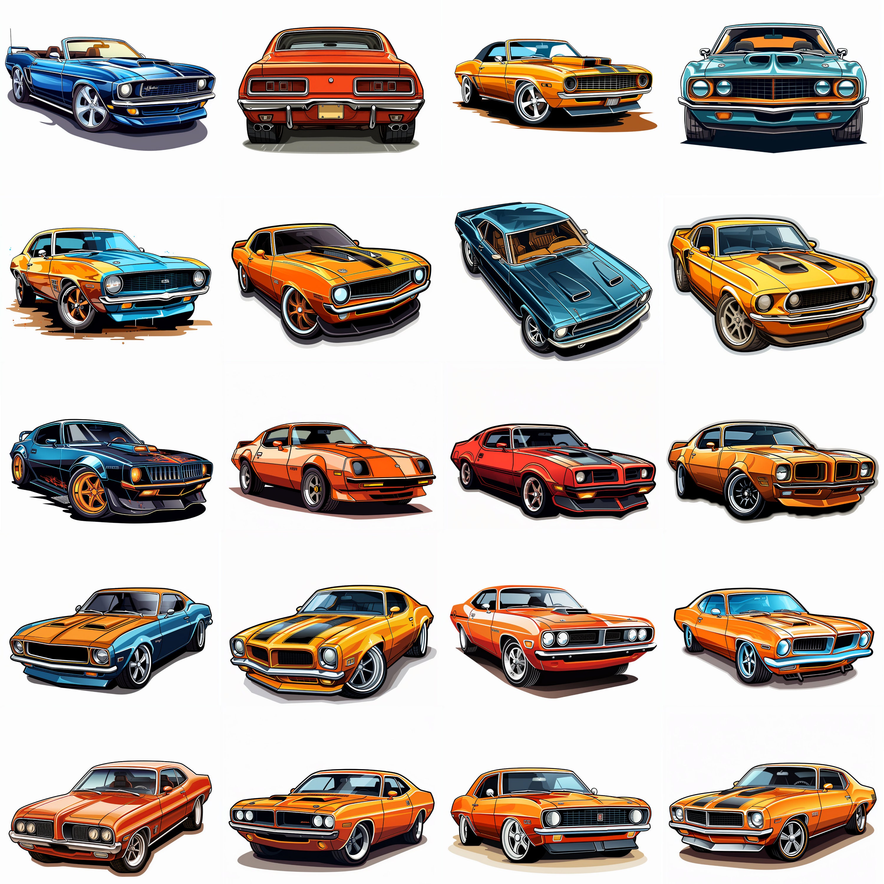 Muscle Car Clipart Mega Bundle I 100 Retro Classic Car Clip Art Set I