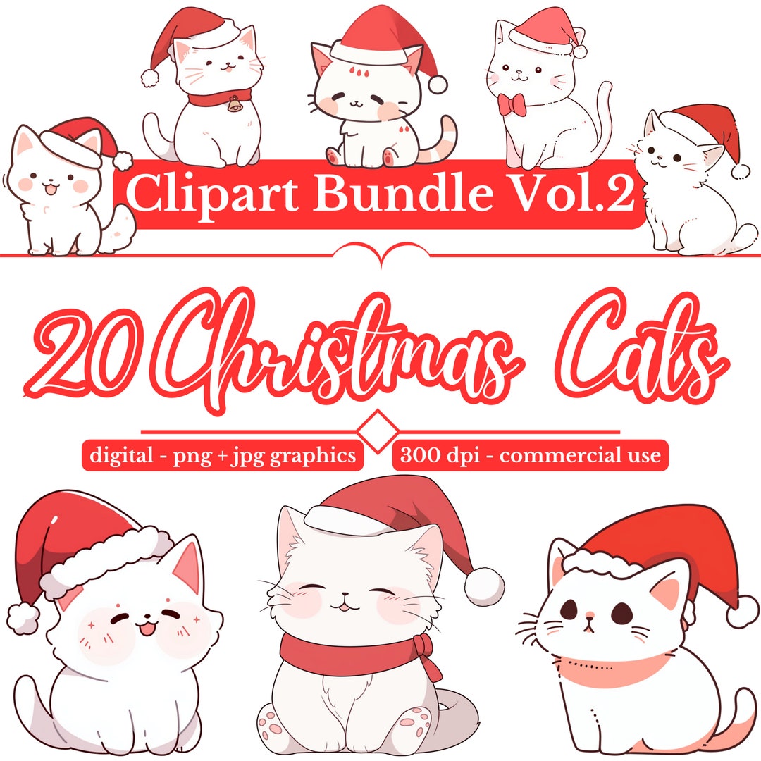 Christmas Cats Clipart Bundle Vol.2, 20 High Quality Transparent PNG ...