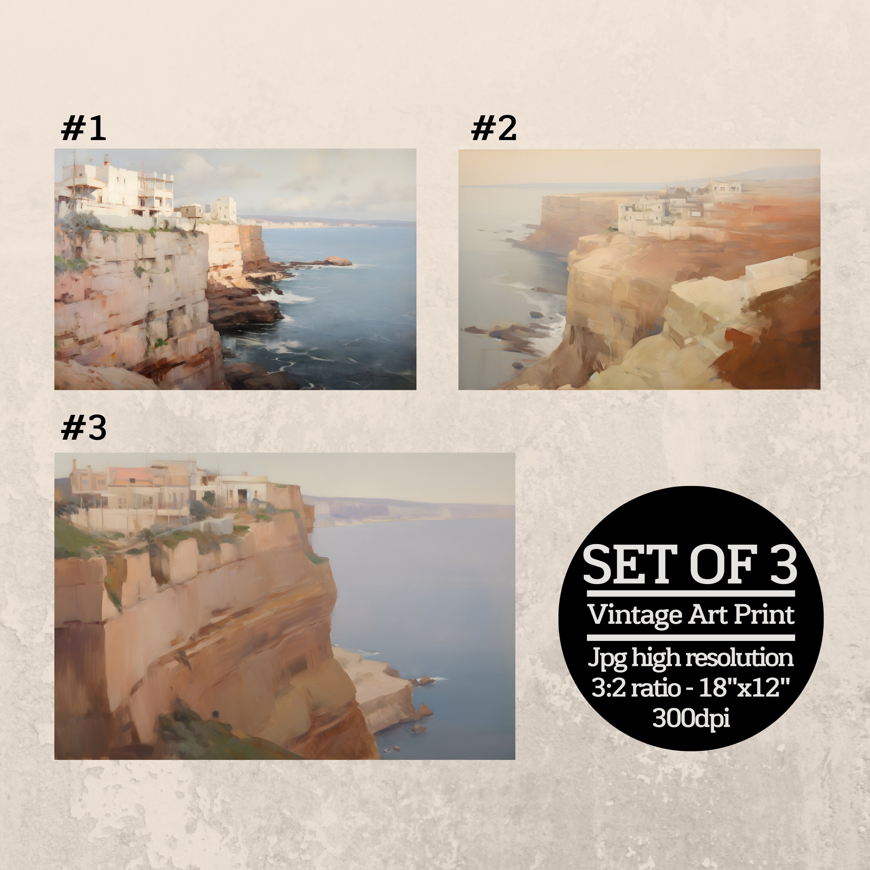Village on a Cliff Set 4 Printable Cliff Landscape Painting - Etsy