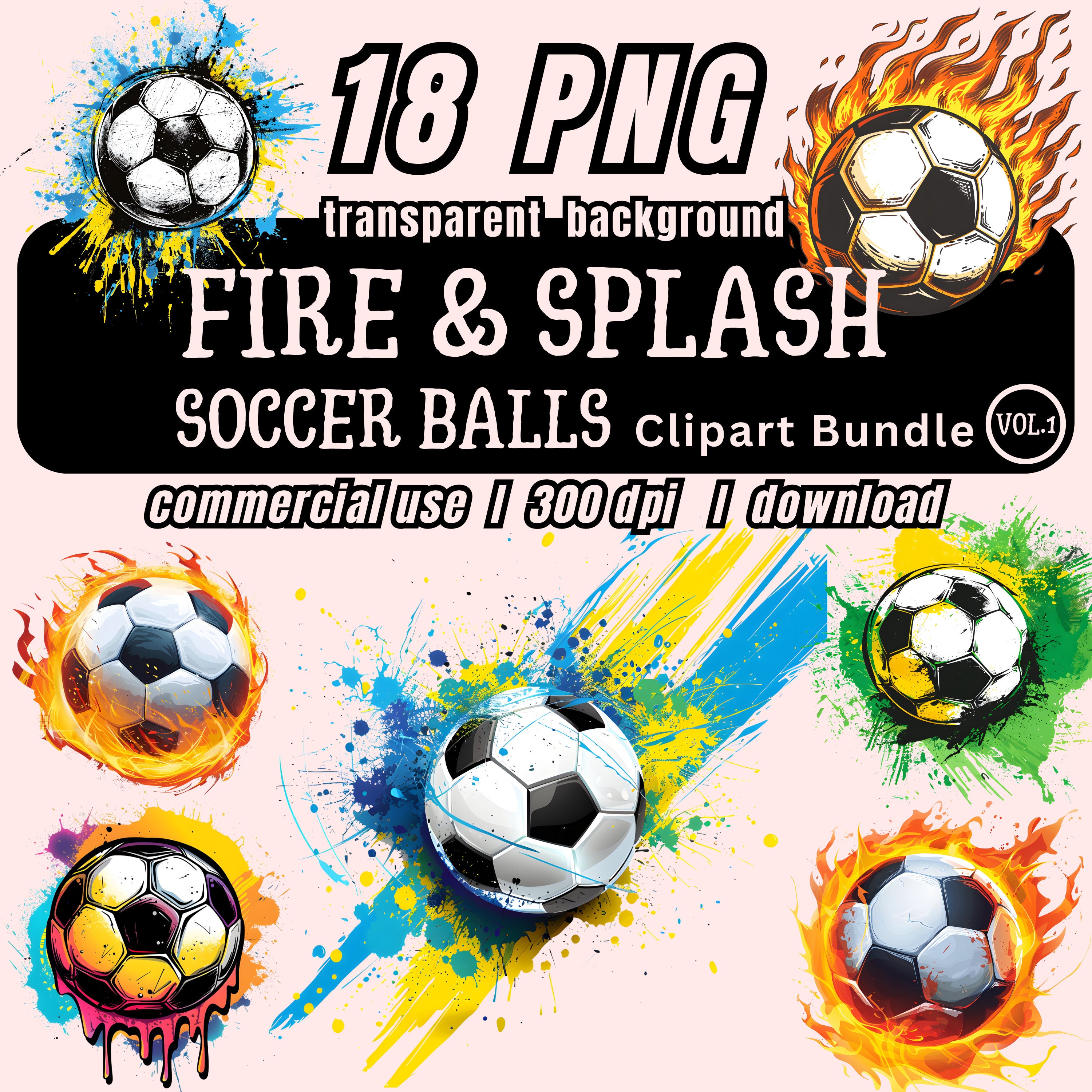 Fire&splash Soccer Ball Clipart Bundle Football Fire and Splash Clip ...