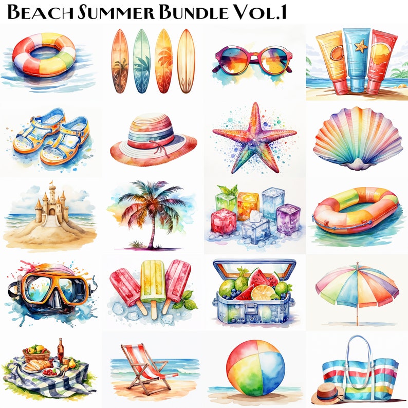 Summer Beach Mega Clipart Bundle Vol.1 Vol.5, 100 Transparent PNG ...