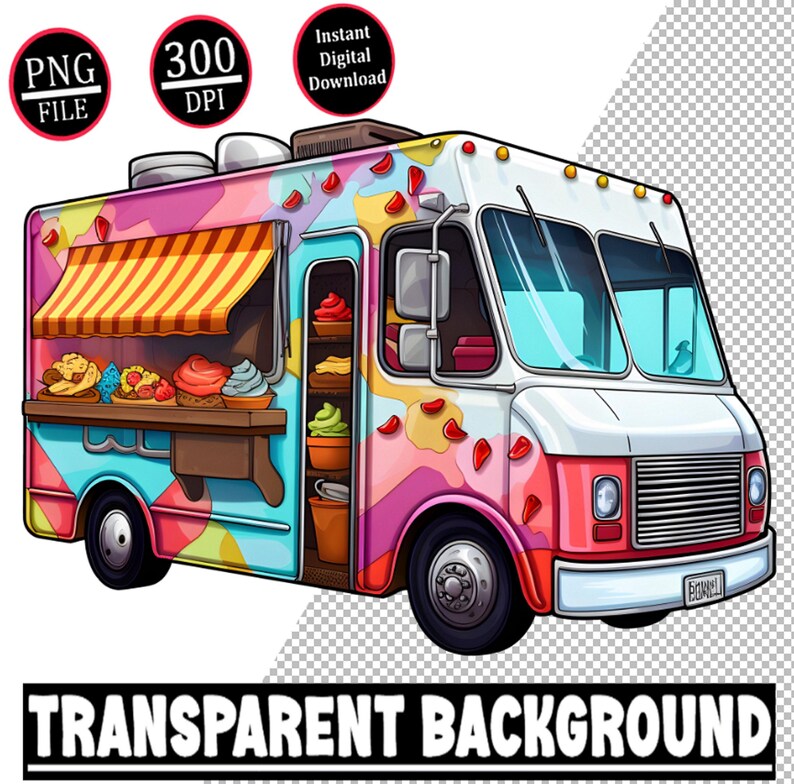 Food Truck Clipart Bundle Vol. 1, 36 Food Truck Clip Art Set, Coole ...