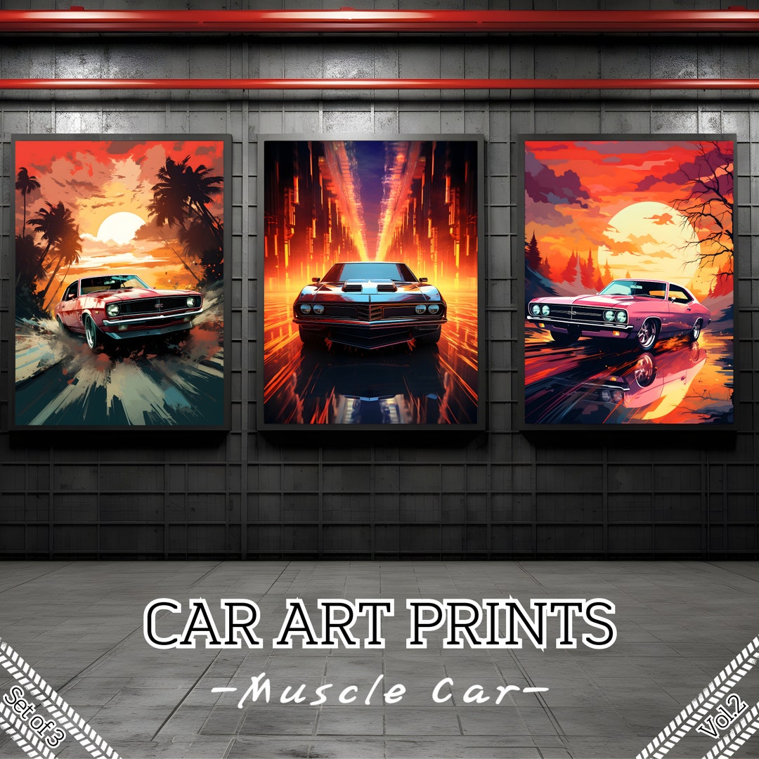 Muscle Car Wall Art Set of 3 Car Art Print Retro Car Art Prints ...