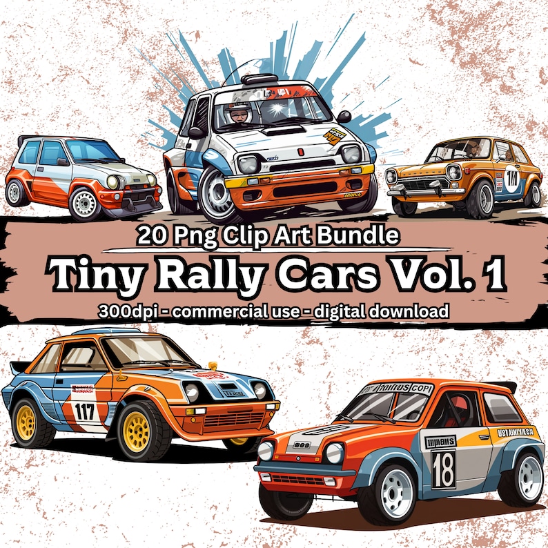Tiny Rally Car Clipart Bundle Vol. 1, 20 Rally Sport Car PNG Clip Art ...
