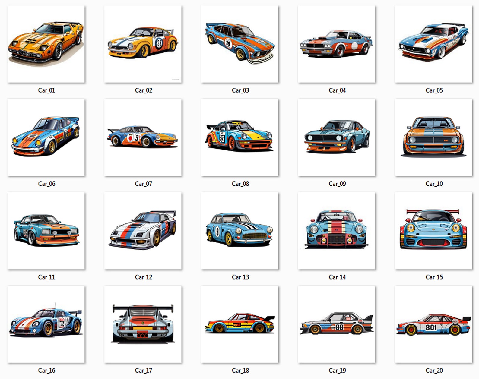 Classic Race Car Clipart Bundle Vol. 1, 20 Legendary Race Car Clip Arts ...