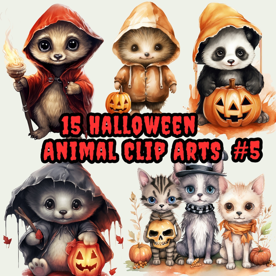 15 Animal Halloween Watercolor Clipart Bundle Vol.5 PNGJPG Graphics ...