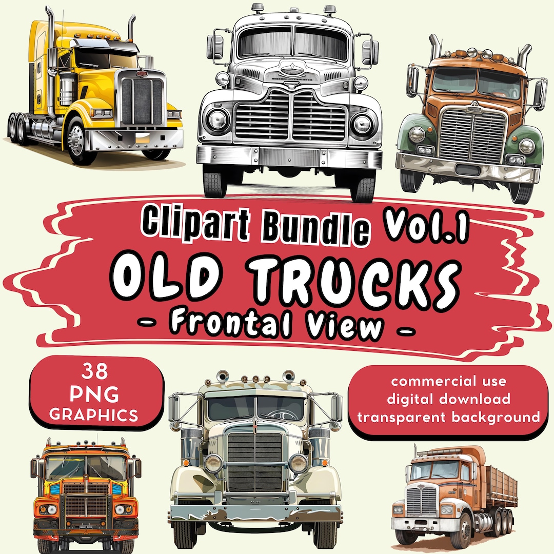 Old Truck Frontal View Clipart Bundle Vol. 1, 38 Classic Truck Clip ...