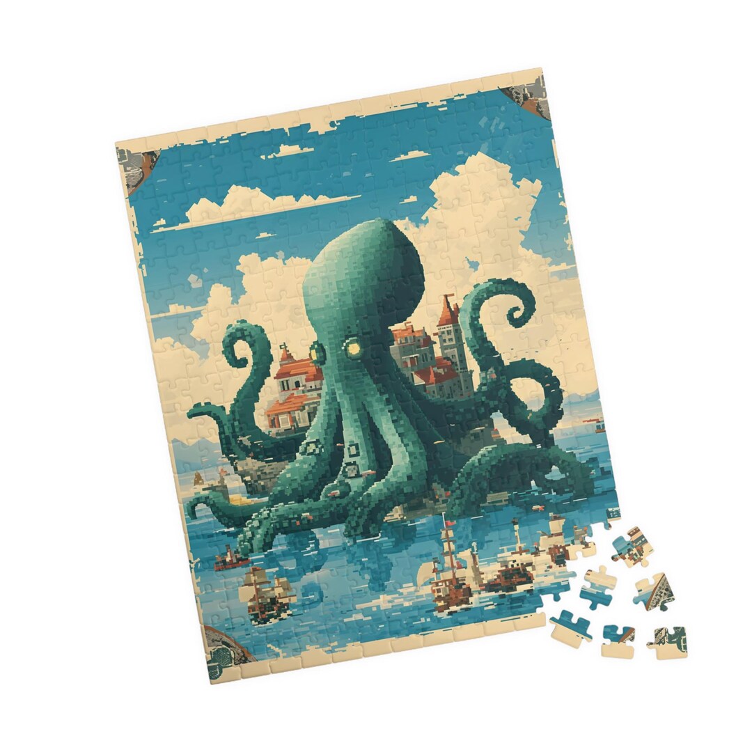 Pixelated Kraken Invasion Puzzle Retro Fantasy Seascape Jigsaw Great ...