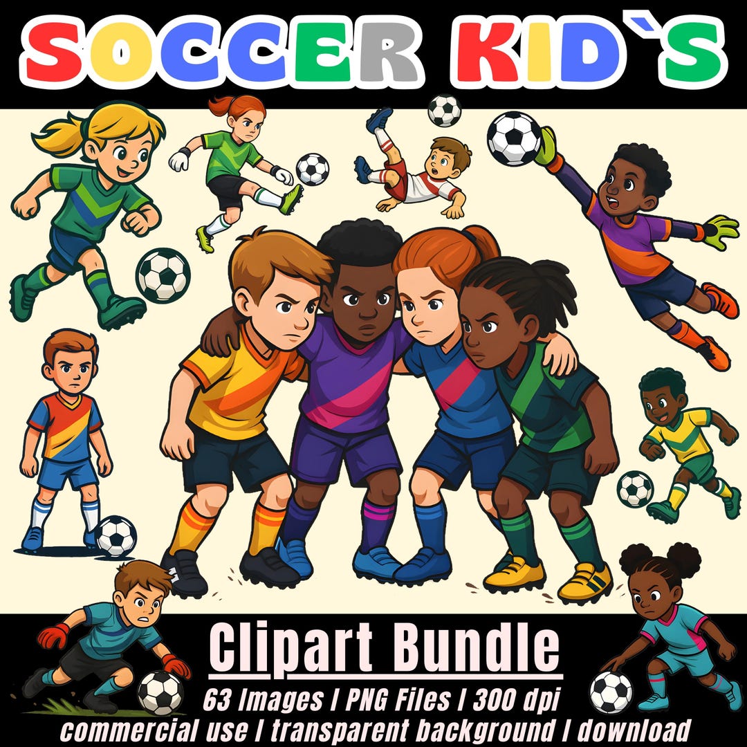 Soccer Kids Clipart Bundle I 63 PNG I Transparent Background I Soccer ...