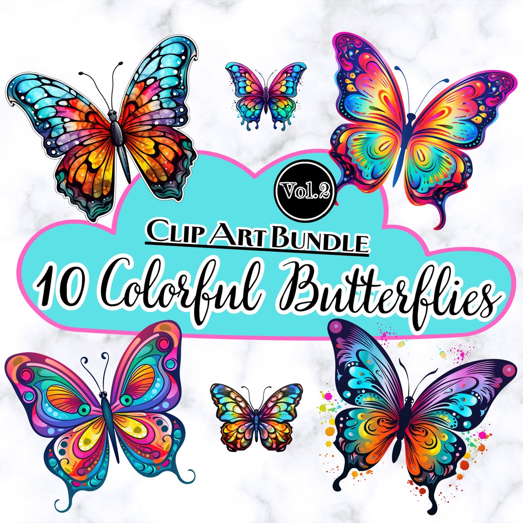 Colorful Butterflies Clipart Bundle Vol.2, 10 Transparent PNG Clip Arts ...