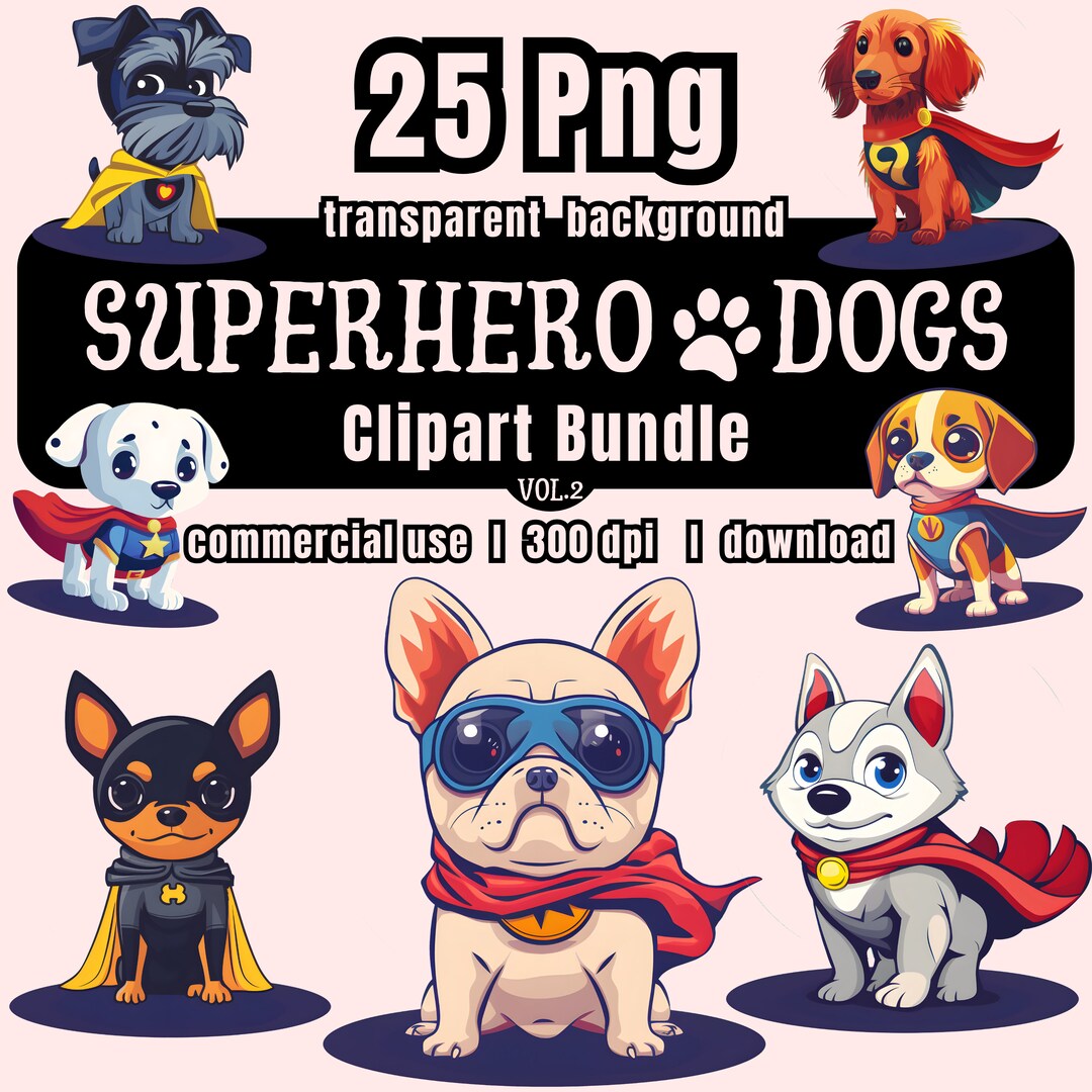Superhero Dogs Clipart Bundle Vol.2, Superhero Dogs Clip Arts, 25 ...