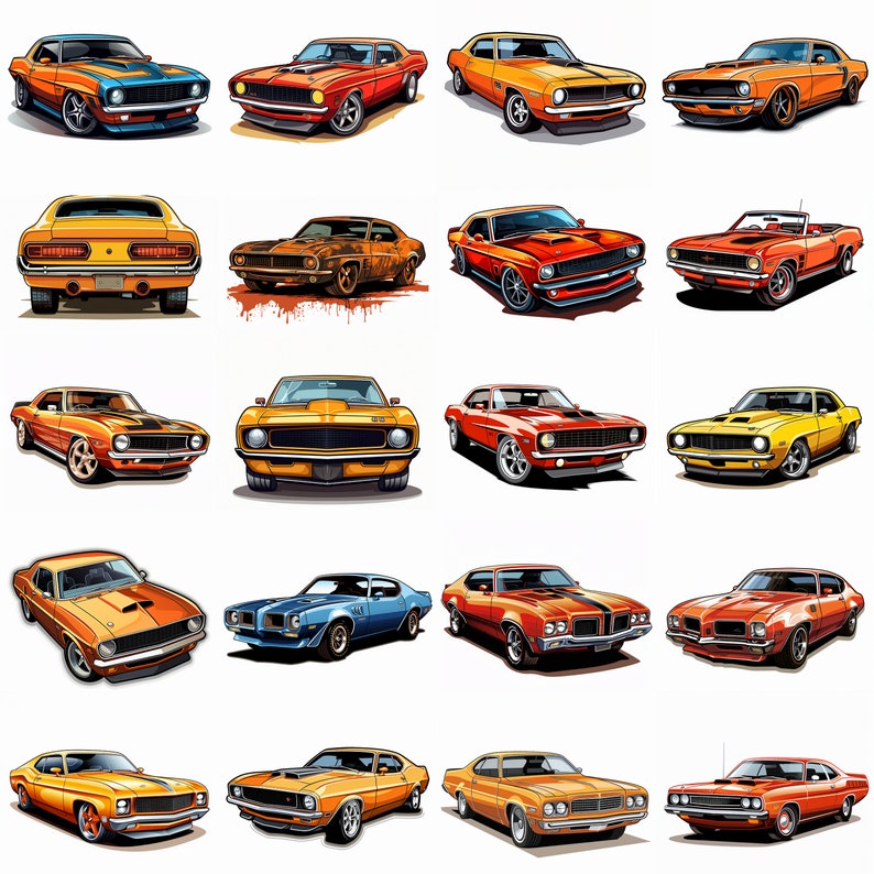 Muscle Car Clipart Bundle Vol. 5 20 Retro Classic Car Clip - Etsy