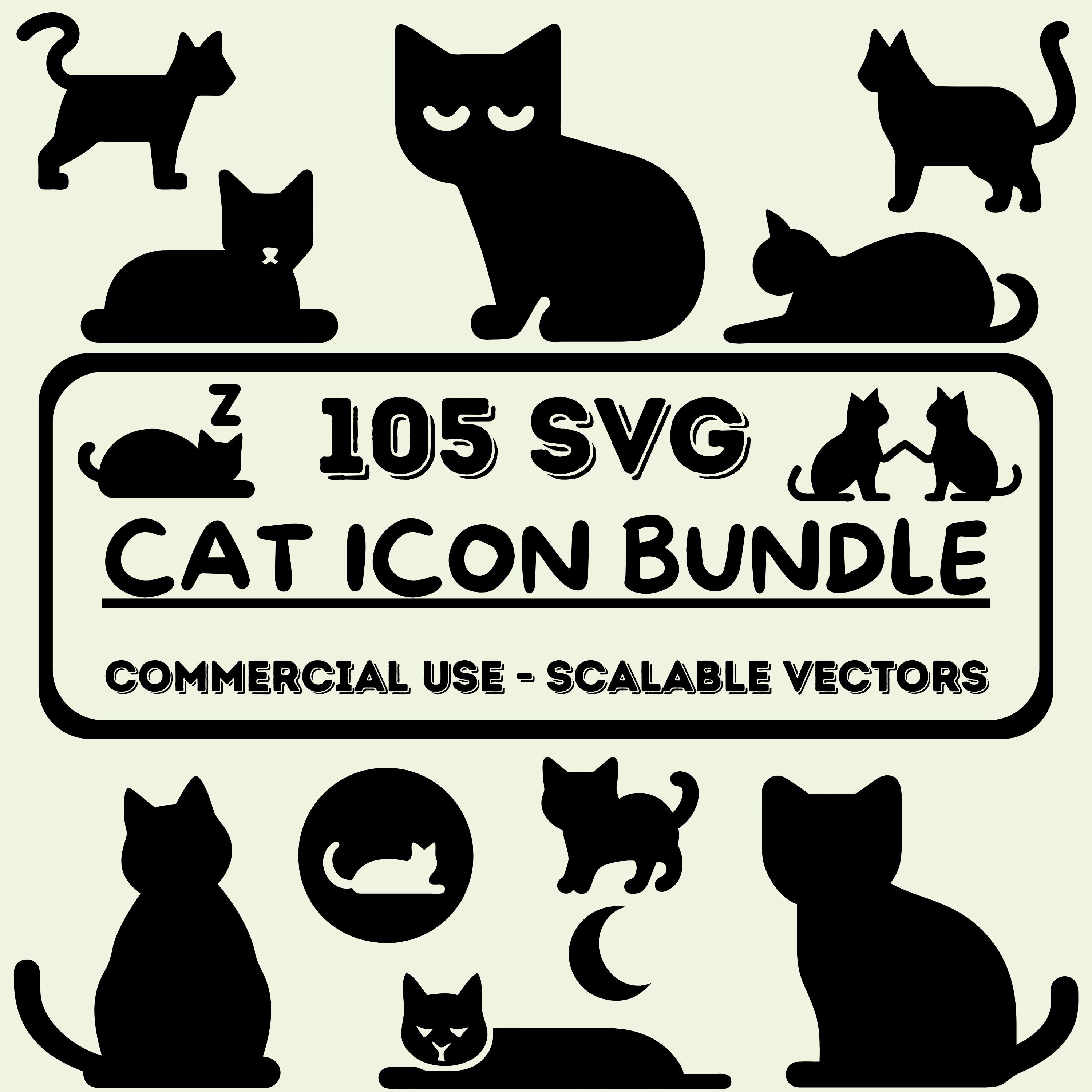 105 SVG Cat Icon Bundle - Cat Icon SVG Package - Cat Silhouettes ...