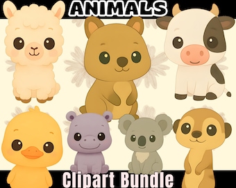 Cute Bubblehead Baby Animals Clipart Bundle - 52 PNG Graphics | Animal ...