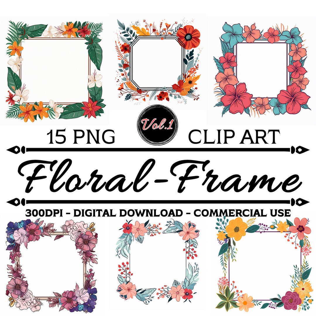 15 Floral Frame Clipart Bundle Vol.1 - Transparent PNG Clip Arts ...