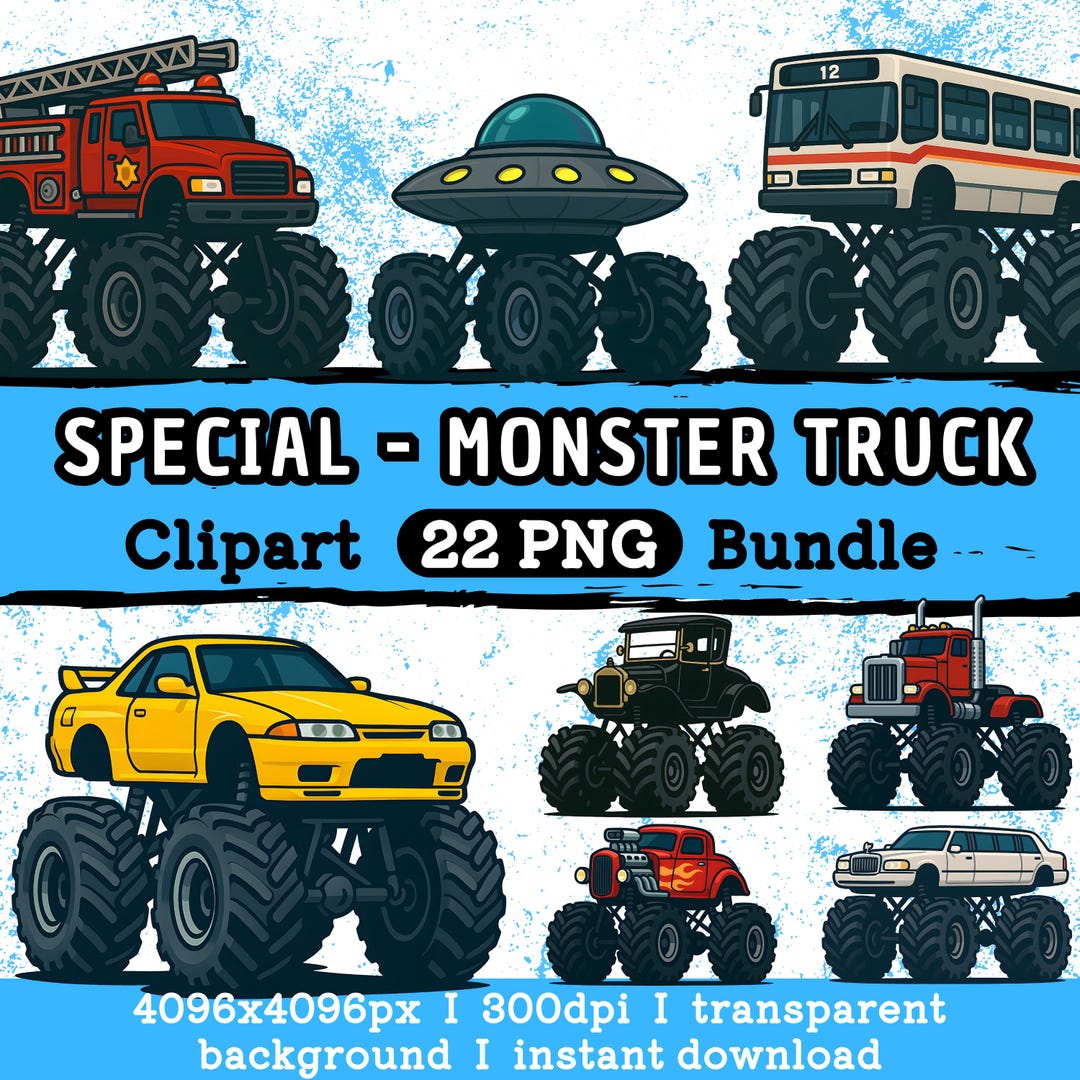 Special Monster Truck Clipart Bundle | 22 PNG Graphics | Digital ...