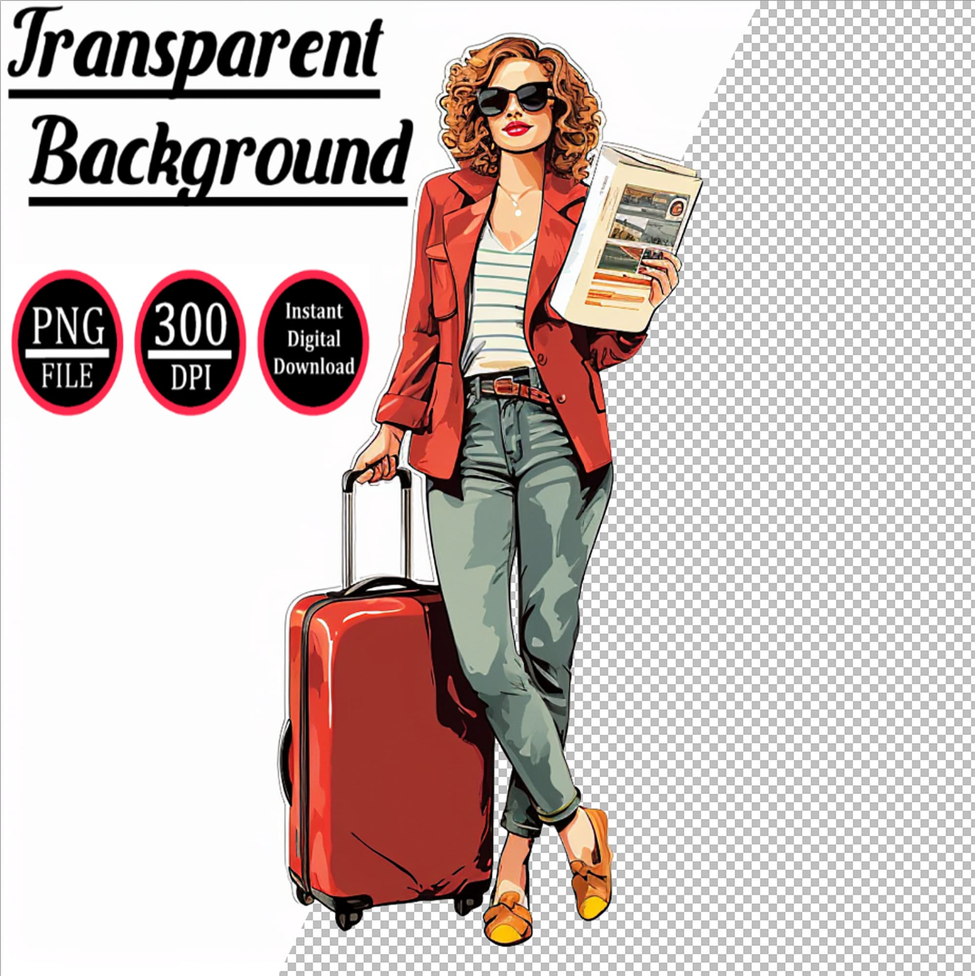 1980s Retro Travel Lady Clipart Bundle Vol.1, Women Travel Clip Arts ...