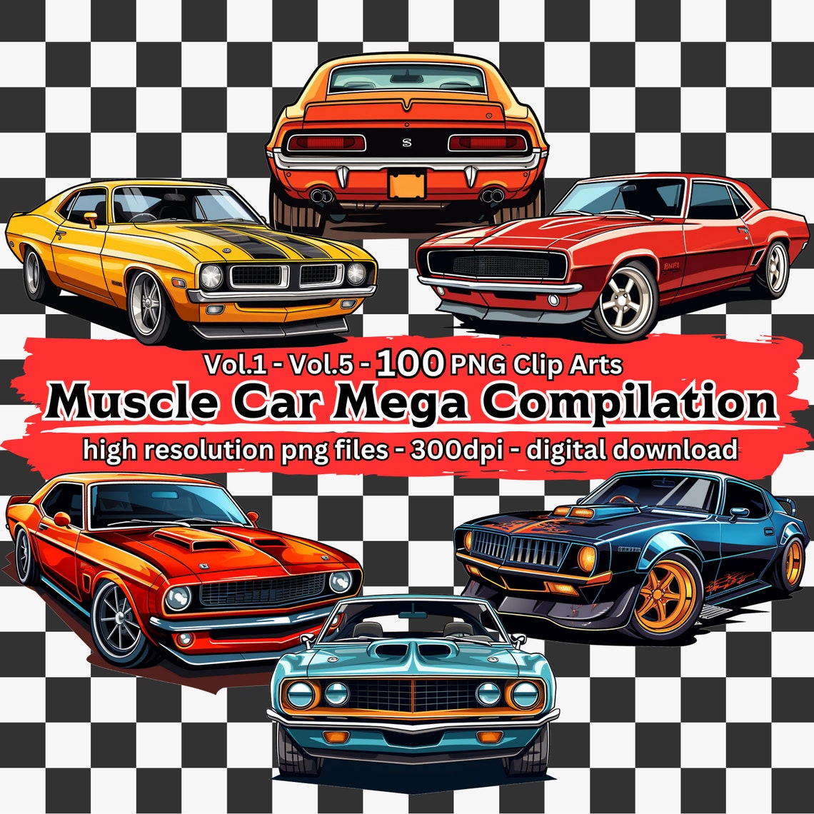 Muscle Car Clipart Mega Bundle, 100 Retro Classic Car Clip Art Set ...
