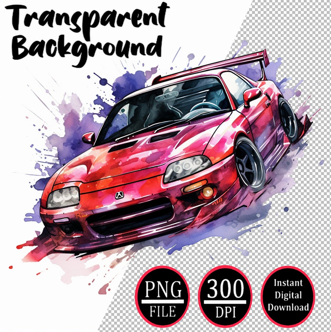 Asian Tuning Car Clipart Bundle Vol. 1, 20 JDM Japan Nippon Watercolor ...
