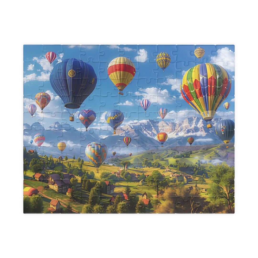 Hot Balloon Race Jigsaw Puzzle Balloons Over a Village Landscape Puzzle ...
