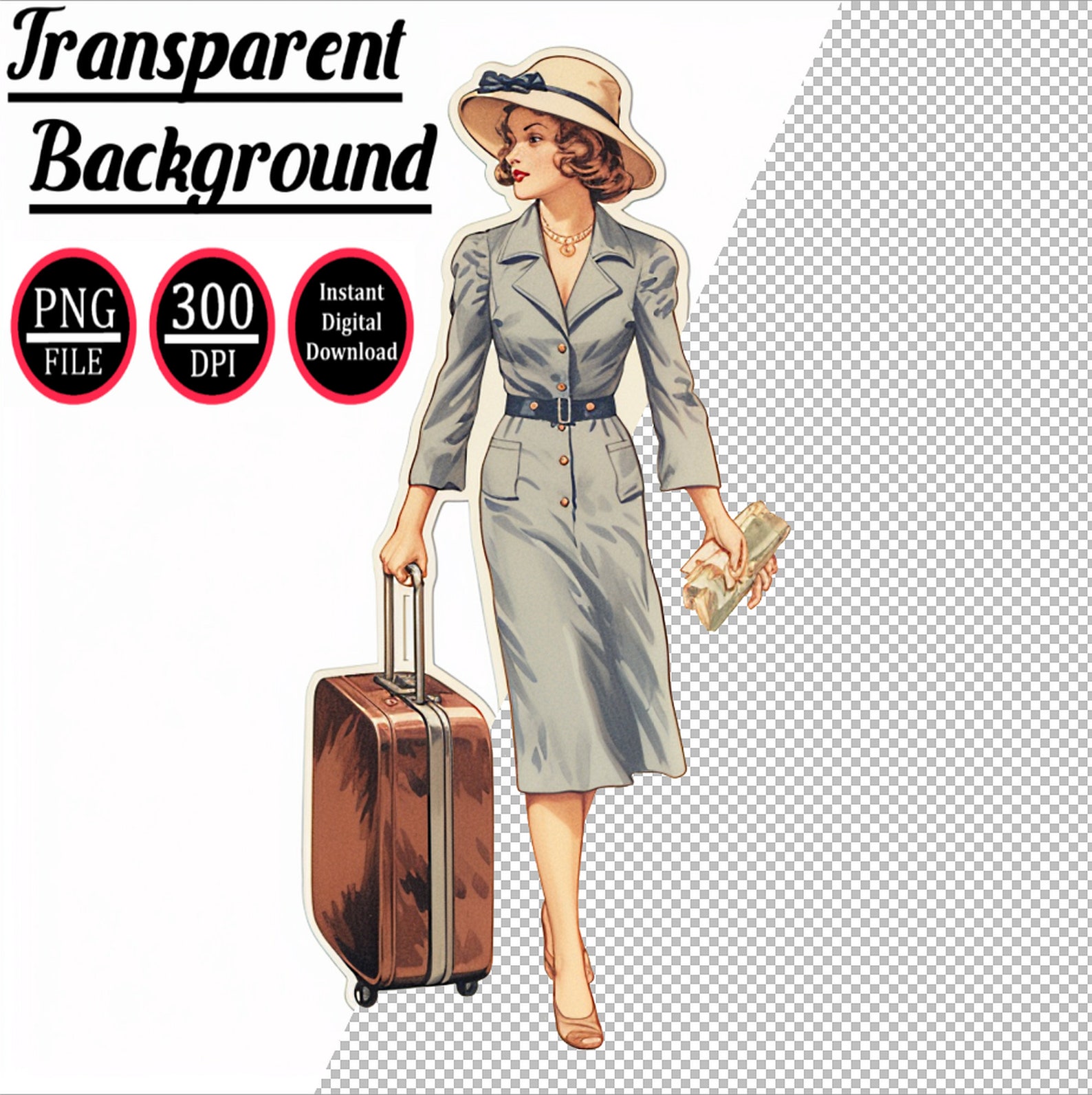 20th Century-travel Lady Clipart Bundle Vol.1, Vintage Travel Ladies ...