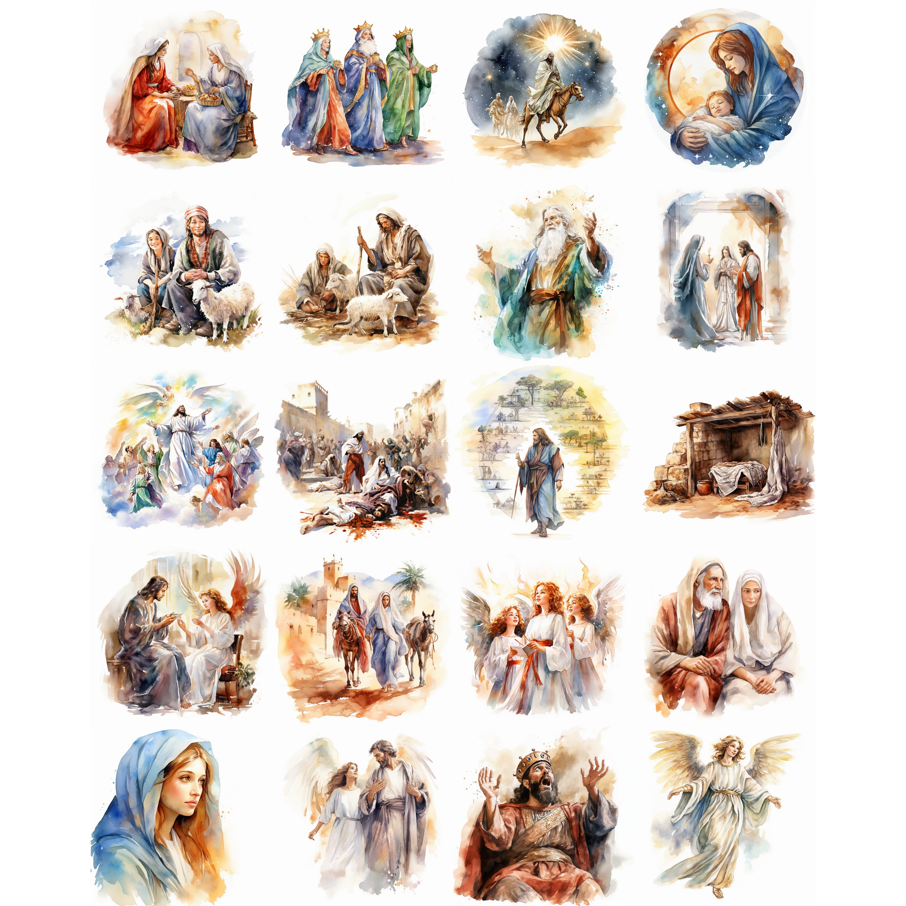 Christian Bible Scenes Clipart Bundle Vol.1, Watercolor Style ...