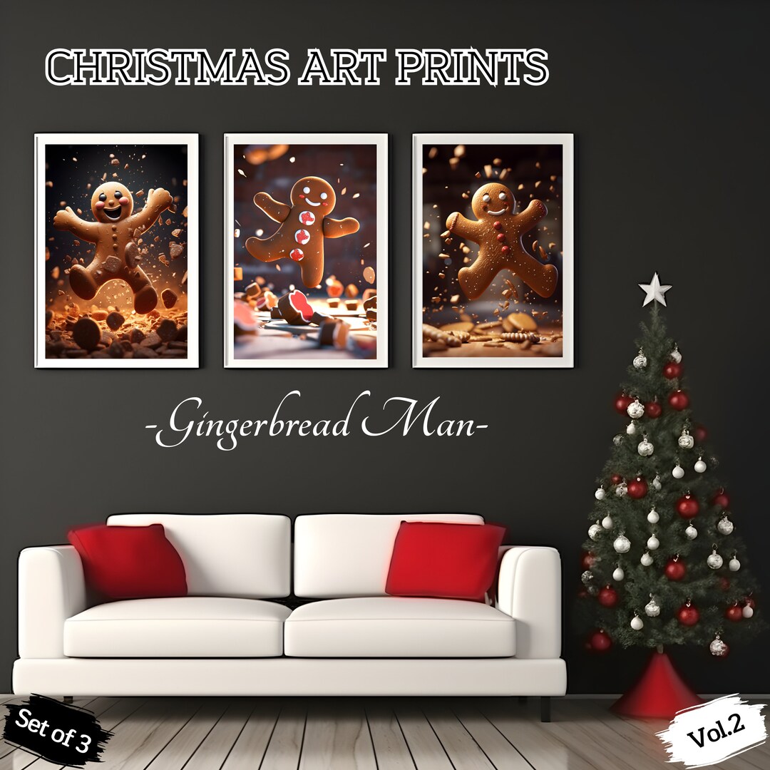 Gingerbread Man Wall Art Set 2,set of 3,printable Christmas Digital ...