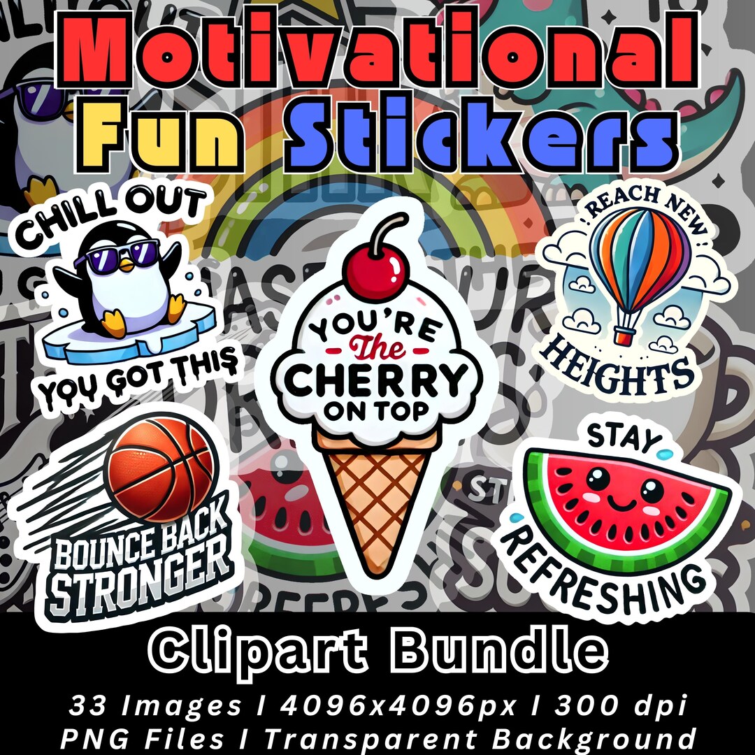 Funny Motivational Pun Sticker Bundle, Quirky Daily Affirmation PNG ...