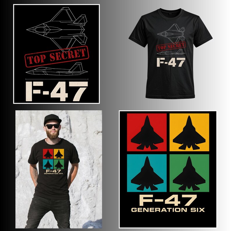 F-47 Fighter Jet T-shirt Designs | 9 Pngs for Black Shirts | 6th-gen ...