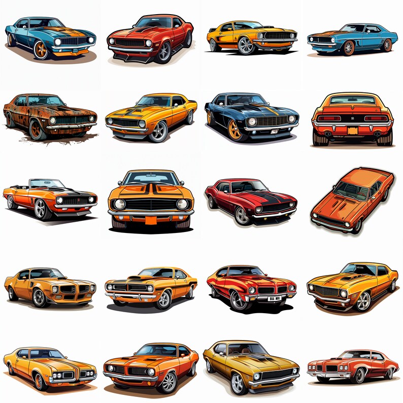 Muscle Car Clipart Bundle Vol. 3, 20 Retro Classic Car Clip Art Set ...